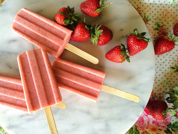 Strawberry and condensed milk ice pops